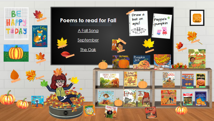 fall bitmoji classroom – the big green bookshelf